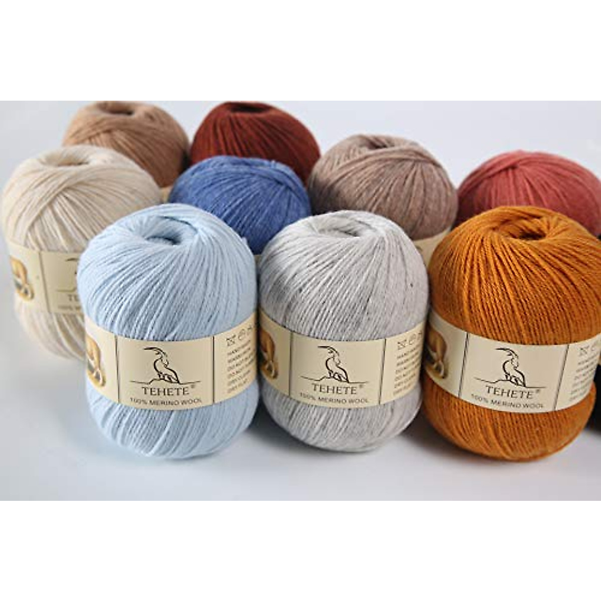 TEHETE 100% Merino Wool Yarn for Knitting 3-Ply Luxury Warm Soft Lightweight Crochet Yarn (Khaki)