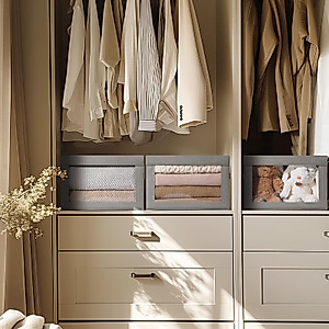 Homsorout Storage Bins with Lids - Fabric Storage Bins with Handles, Foldable Closet Organizers and Storage, Storage Boxes with Window for Closet, Clothes, Towels (Grey, Set of 4)