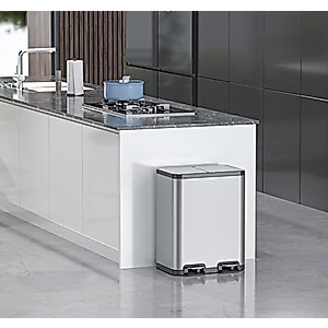 ELPHECO Dual Compartment Recycling Kitchen Step Trash Can 2×6.6 Gallon Stainless Steel Garbage Can for Kitchen with 2 Removable Buckets and Lids