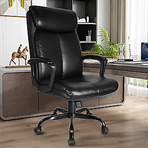 HForesty Executive Office Chair, High Back Computer Desk Chair, PU Leather Adjustable Height Task Chair with Tension Controller Device, 300LBS Weight Capacity, Black
