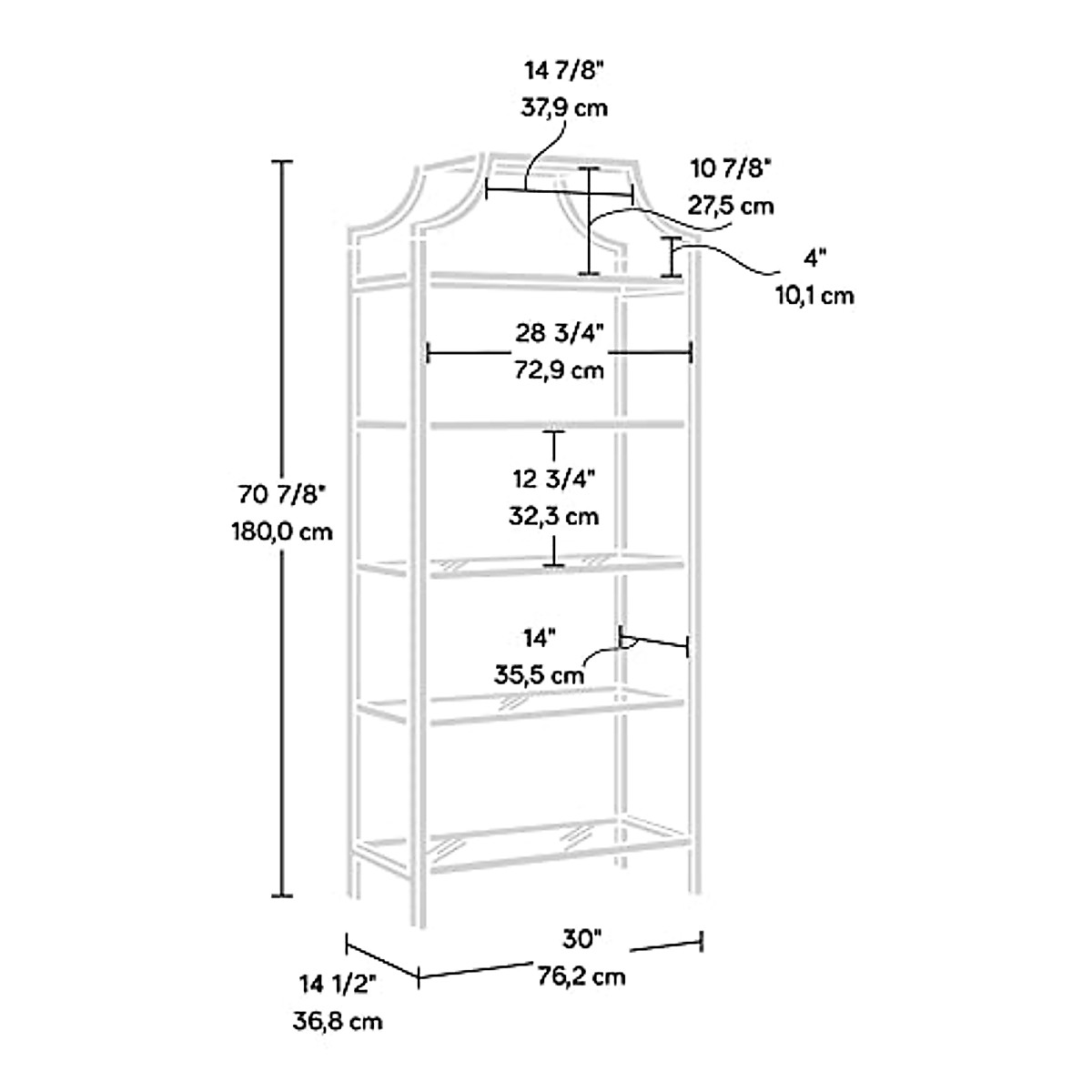 Sauder International Lux 5-Shelf Metal & Glass Display Bookcase, Bronze Finish