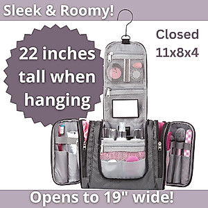 BORSALI Travel Hanging Toiletry Bag for Women with Travel Bottles and TSA Approved Clear Cosmetic, 3-1-1 Liquids Bag, Complete Toiletry Set Includes Portable Mirror, Storage Bag and Gift Box