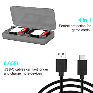Switch Accessories Kit 17 in 1 for Nintendo Switch Lite, with Switch Carrying Case, Cover Case, Screen Protector Glass, Gaming Card Case, Joy-Con Thumb Grip Caps, Charger Cable, Adjustable Stand