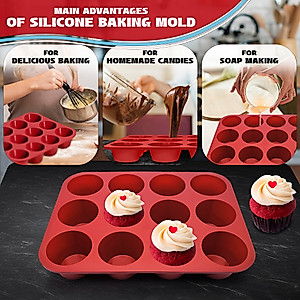 V TOWER 2Pcs Silicone Muffin Pans for Baking - 2 inch Deep Muffin Pan Silicone Molds for Baking Pans Nonstick Muffin Pan 12 Cavity - Silicone Muffin Pan Cupcake Silicone Molds Baking Pan Set