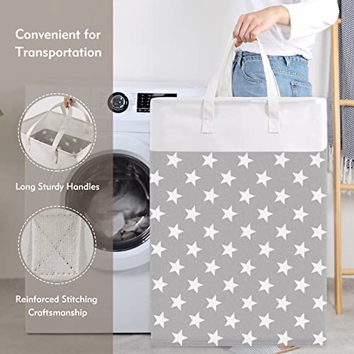 Lifesela 2-Pack Large Laundry Basket, 80L Collapsible Laundry Hamper with Extended Handles, Waterpoof Clothes Hampers for Laundry, Freestanding Tall Laundry Bin for Bedroom, Bathroom, Dorm, Grey
