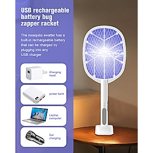 2PACK Electric Fly Swatter,4000V Bug Zapper Racket,2 in 1 Mosquito Zapper Racket with 1200ml Battery Rechargeable Purple Mosquito Killer Lamp with 3 Layers Safety Net Suitable for Indoor and Outdoor