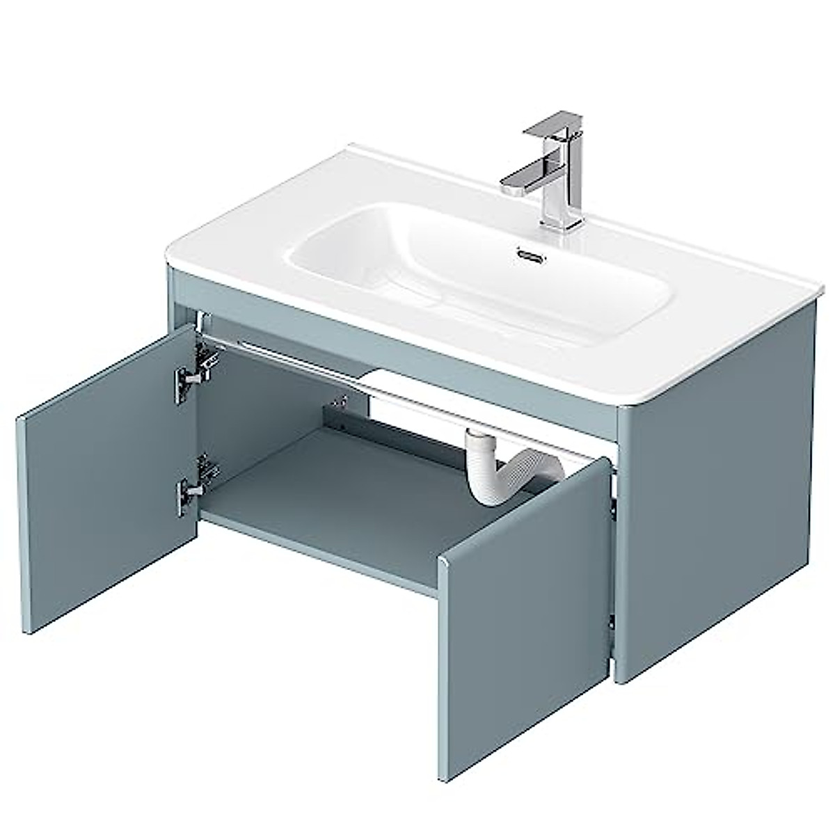 Ceramic Bathroom Vanity, Stainless Steel Bathroom Vanities, Waterproof Vanity, for Bathroom, Garage, and Garden (31.7" W, Includes Cold and Hot Faucet, Set of Accessories)