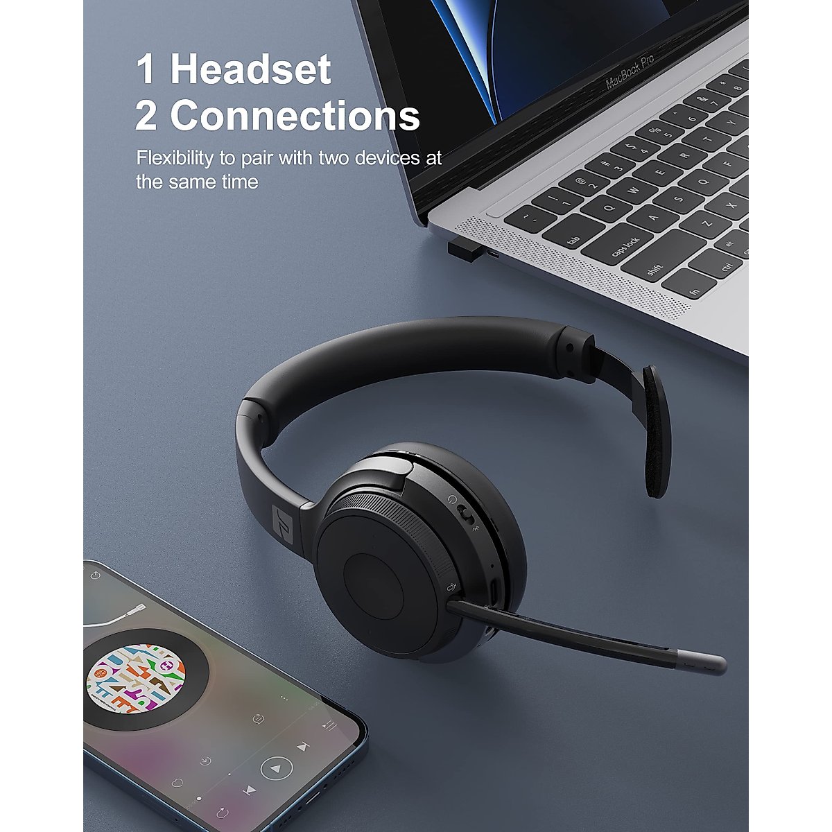 TZS Trucker Bluetooth Headset, Wireless Headset with ENC Noise Cancelling & Mute Button Microphone, V5.0 Handfree Bluetooth Headphone for Driving/Business/Office Compatible with iPhone and Android