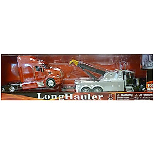 Newray Peterbilt Black Tow Truck with Red Peterbilt Cab 1/32 Scale Pre-Built Diecast Model Set