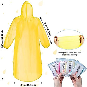 AYWVRBST 12 Pack Disposable Clear Rain Ponchos with Hood for Adults,51.1 Inches Emergency Raincoats for Camping Hiking Traveling (Red, Yellow, Blue)