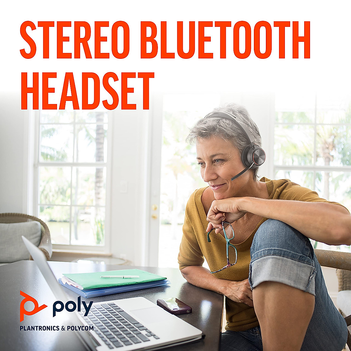 Poly - Voyager Focus 2 UC USB-A Headset (Plantronics) - Bluetooth Dual-Ear (Stereo) Headset with Boom Mic - USB-A PC/Mac Compatible - Active Noise Canceling - Works with Teams, Zoom (Certified) & More