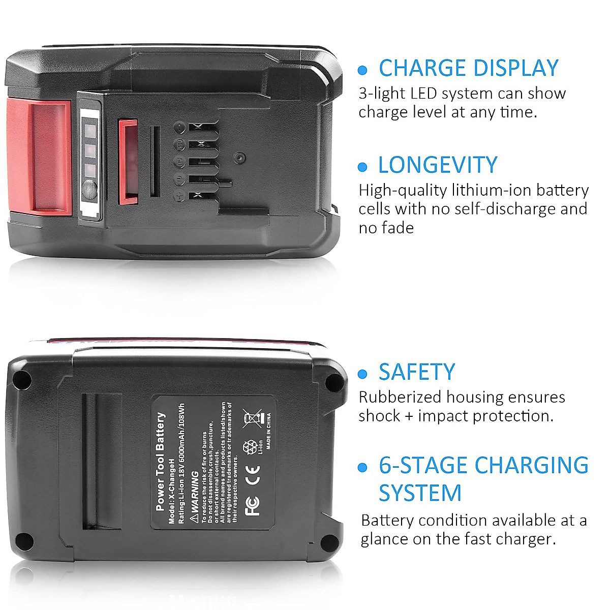 2 Packs 18V 6000mAh Battery Packs Compatible with Einhell Tools X-Change 4511396 4511437neu PXBP-600 PX-BAT52 Cordless Power Tools Battery