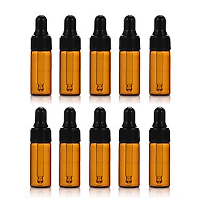 Simple-e 10pcs 5ml 1/6oz Amber Mini Glass Bottle Amber Sample Vial Small Essential Oil Bottle with Glass Eye Dropper + 1pc Glass Clean Cloth + 1pc 3ml dropper (10)