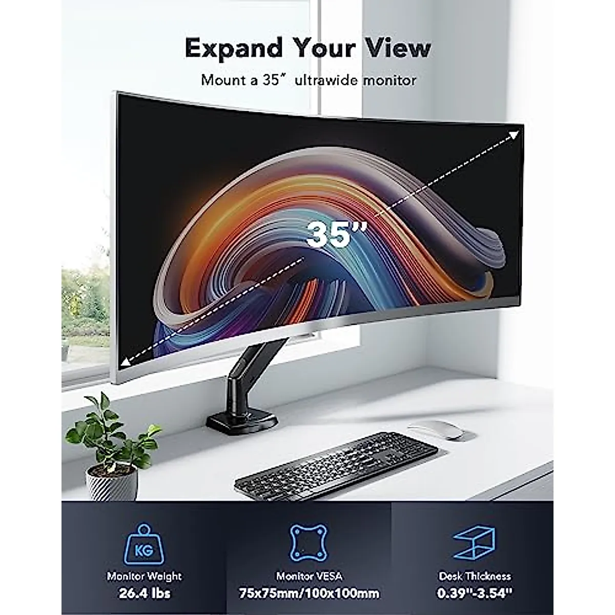 HUANUO Gas Spring Single Monitor Stand, Ultrawide Vesa Mount with Clamp and Grommet Base for 13 to 35 LCD Computer Screen, Upgraded Desk Arm with USB, Holds 4.4 to 26.4 lbs