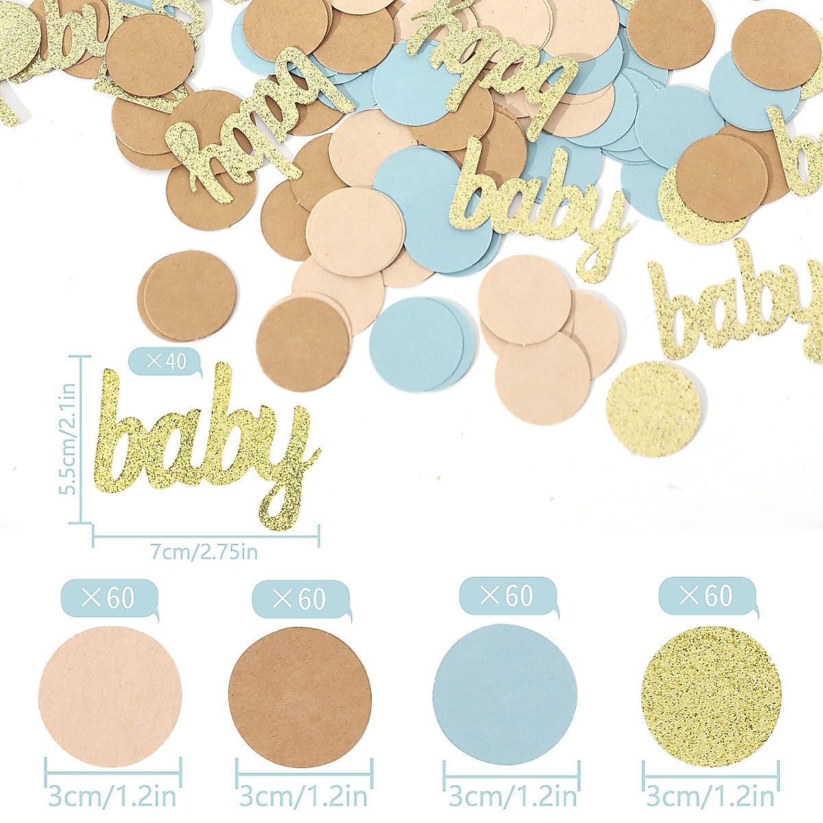 280PCS Blue Oh Baby Confetti - Gender Reveal Party Supplies, Blue Grey Confetti, Baby Boy Confetti for Baby Shower, Baby Sprinkle, Taupe Table Scatter