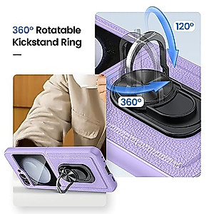 Maxdara for Z Flip 5 Case with Hinge Protection, Galaxy Z Flip 5 Case with Rotate Ring Stand & Built-in Glass Screen Protector Protective Case for Samsung Galaxy Z Flip 5 5G (Purple)