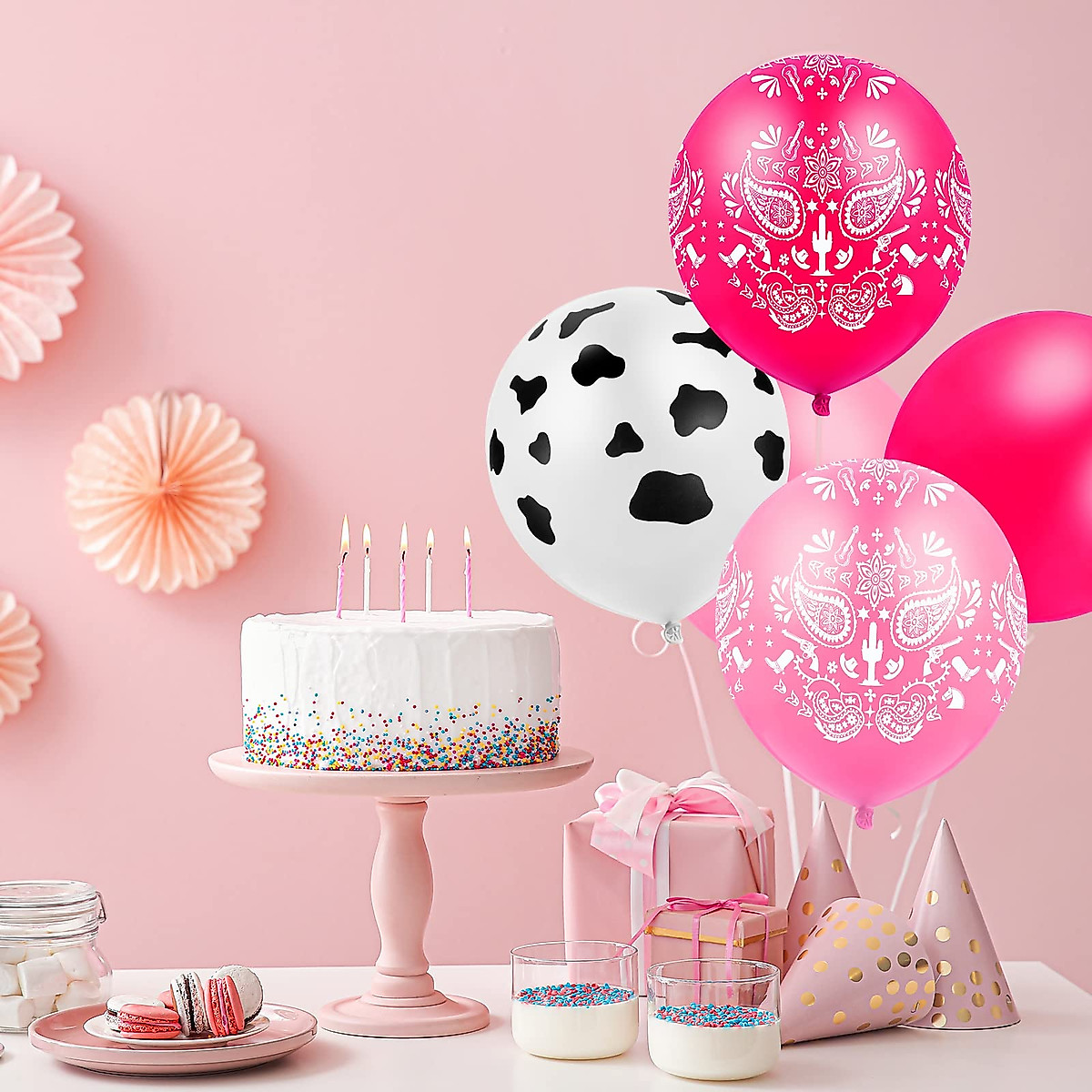 60 Pcs Cowgirl Balloons Bandana Western Cowgirl Party Decorations Cowboy Party Balloons Cow Animal Print Balloons for Baby Shower Birthday Cowgirl Party Supplies, 12 Inch