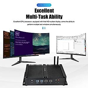 KINGDEL i7 Powerful Mini Box PC, Fanless Mini Desktop Computer with i7 CPU, 8GB RAM, 256GB SSD+1TB HDD, 2xLAN, 2xHD Ports, 4xUSB 3.0, 6xCOM RS232