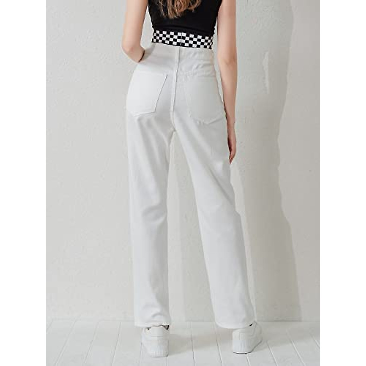 Floerns Women's Casual High Waist Straight Leg Jeans White XS