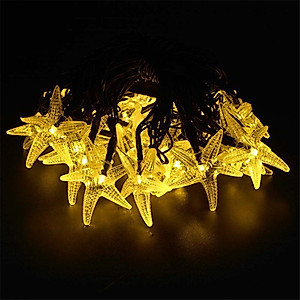 30 LED Solar String Lights , Waterproof Fairy Starfish Shaped Indoor & Outdoor Decorative Christmas Lighting Used for Party Wedding Home Garden New Year Decorations by elecfan - Warm White