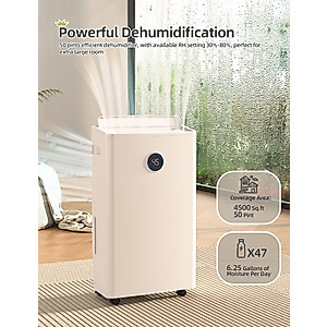 4500 Sq. Ft Dehumidifier for Basement, 50 Pints Large Dehumidifiers for Home with drain hose and 5L Water Tank, Powerful Moisture Removal for Whole House, Large Room, and Intelligent Humidity Control