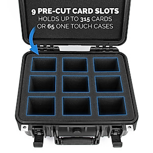 CASEMATIX Top Loader Card Storage Case for Trading Cards Fits 315 3" x 4" 35pt Toploaders Case or 65 One Touch Card Holders, Hard Shell Toploader Storage Box With 9 Precut Card Case Dividers