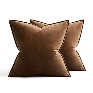 MIULEE Pack of 2 Decorative Velvet Throw Pillow Cover Soft Chocolate Pillow cover Soild Square Cushion Case for Sofa Bedroom Car 18x 18 Inch 45x 45cm