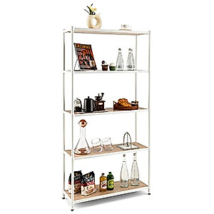Giantex 5-Tier Industrial Bookshelf White - 61" Tall Open Display Shelving Rack with Anti-toppling Device, Adjustable Feet, Freestanding Storage Shelf for Living Room, Kitchen, Office, Bedroom