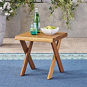 Christopher Knight Home Irene Outdoor Acacia Wood Side Table, Sandblast Teak Finish