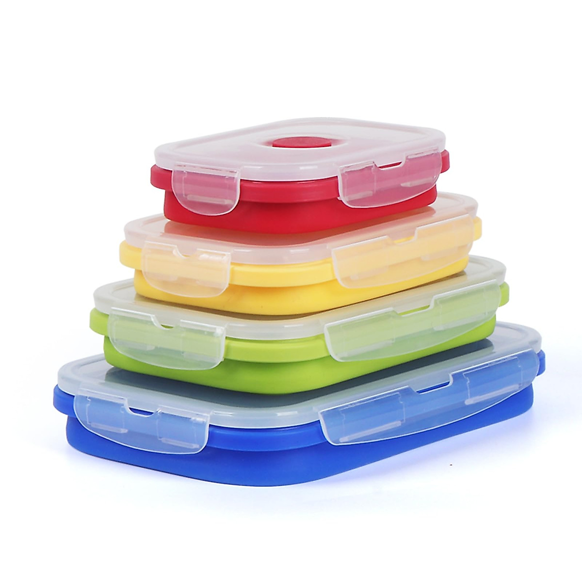 NATUREKIT 4 Collapsible Silicone Food Storage Containers,Kitchen Stackable Leftover Bento Lunch Meal Box with Plastic Airtight Lids, Leak-proof Camping Food Storage，Microwave Dishwasher Freezer Safe