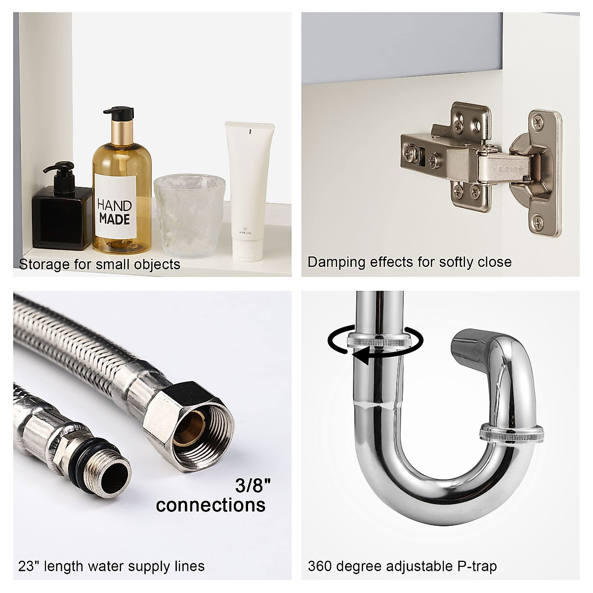 AHB 16" Bathroom Vanity W/Sink Combo for Small Space, Wall Mounted Bathroom Cabinet Set with Chrome Faucet Pop Up Drain U Shape Drain (Grey)…