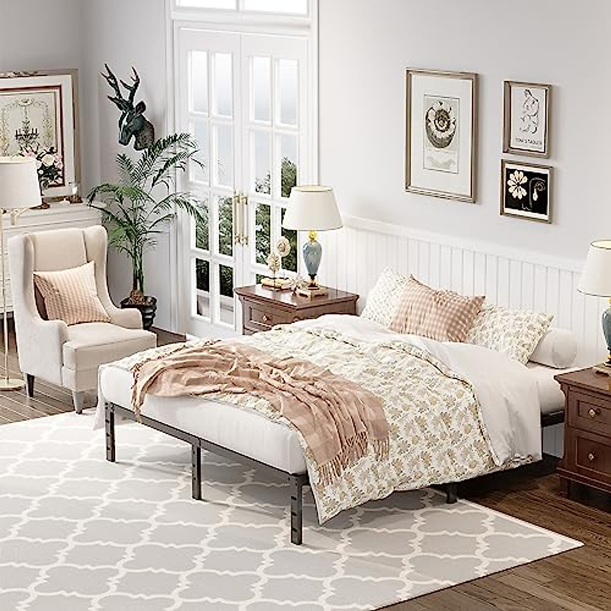 Vengarus 14inch Heavy Duty King Bed Frame No Box Spring Needed, Metal Platform Bed Frame King with Steel Slat, Easy Assembly, Noise Free, Black