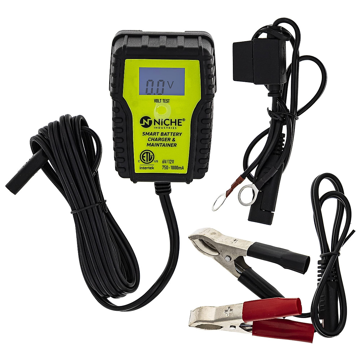 NICHE 1-Amp Fully-Automatic LCD Smart Battery Charger 6V/12V Trickle Maintainer for Motorcycle Car Truck UTV ATV Boat