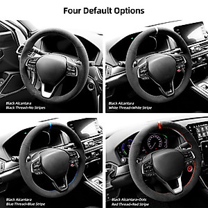Alfanxi Hand Stitch Alcantara Steering Wheel Cover Compatible with Honda Accord Hybrid Insight 2018-2023 (White Stripe)