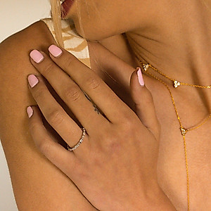 espere Dainty CZ Baguette Stacking Ring | Sterling Silver 925 Rhodium Plated Gold Minimalist Ring | Delicate Thin Band Eternity Rings Gift for Her Size 7