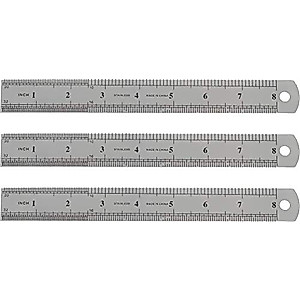 Metal Rulers with Inches & Centimeters - Pack of 3 - Metric and Standard Flexible Stainless Steel Rulers Set - 8 Inches (20 cm)