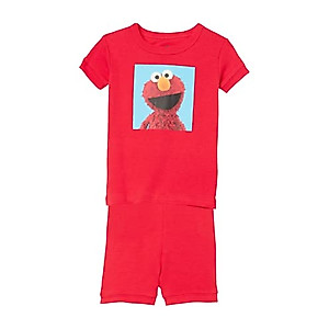 Sesame Street Boys' 2-Piece Snug-fit Organic Cotton Pajama Set, Soft & Cute for Kids, Square ELMO, 4T
