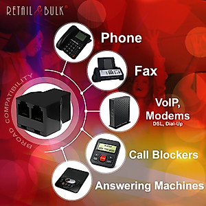 RetailAndBulk Phone Jack Splitter for Landline Telephone RJ11 6P4C 2 WAY Adapter (1 Splitter + 2.5 Inch Cable)