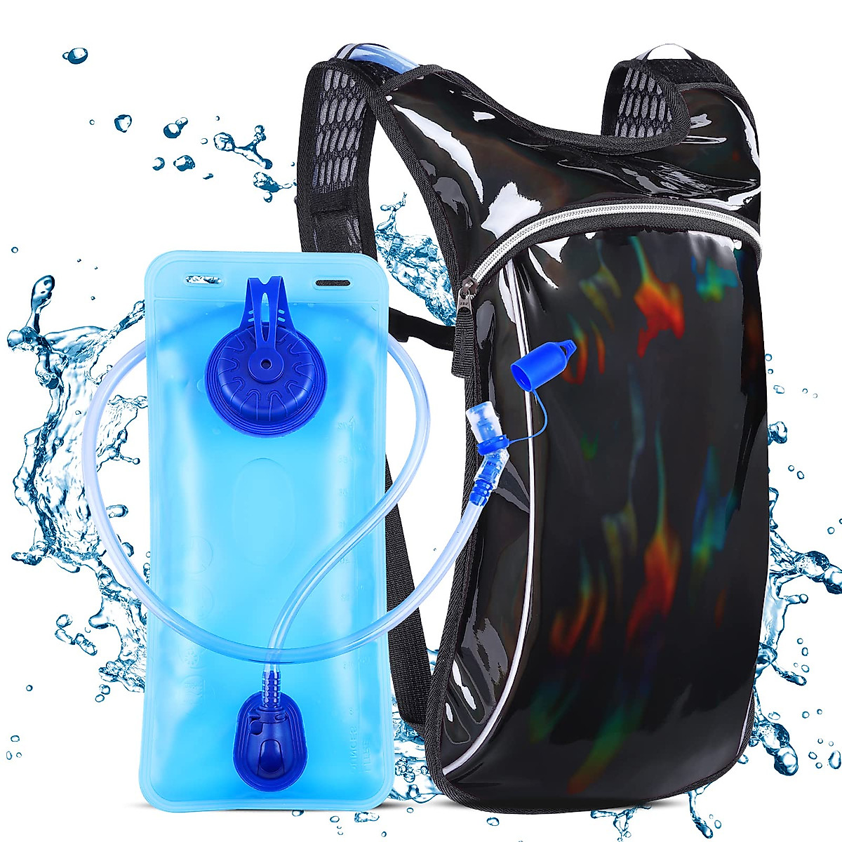 Hydration Pack,Hydration Backpack with 2L Hydration Bladder Lightweight Insulation Water Pack for Festivals, Raves, Hiking, Biking, Climbing, Running and More (Black)