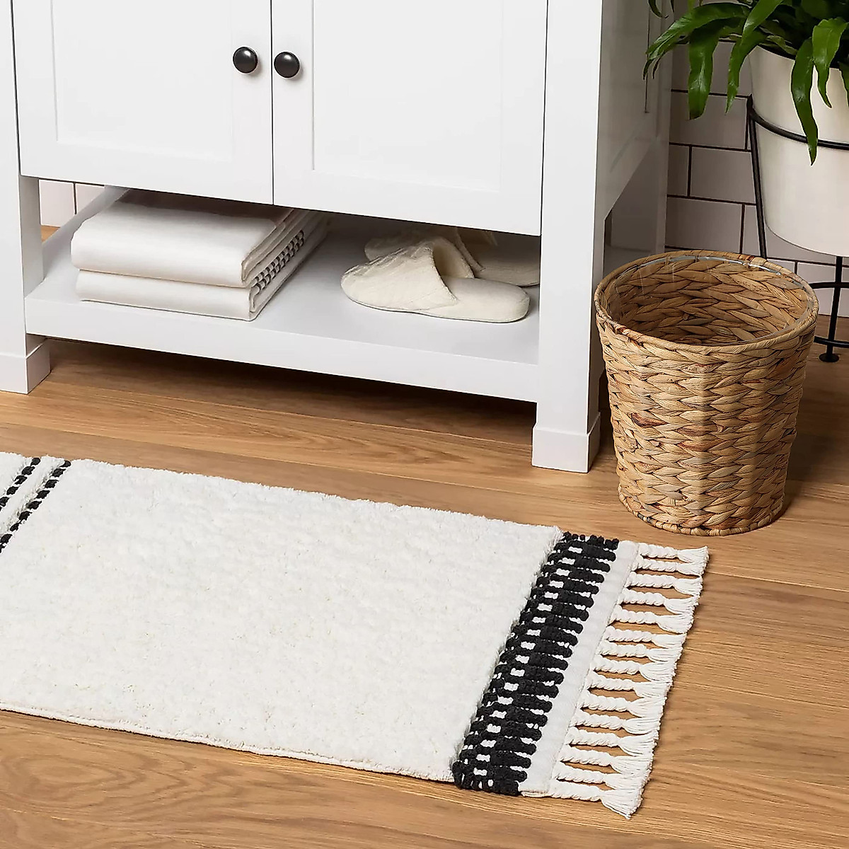 Motifeur Bathroom Wastebasket - Hand-Woven Water Hyacinth Wicker Decorative Trash Can, Seagrass Garbage Bin…