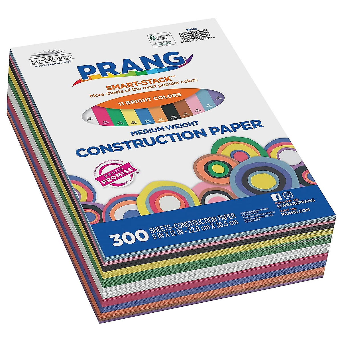 SunWorks 6525 Construction Paper Smart-Stack, 58 lbs., 9 x 12, Assorted, 300 Sheets/Pack