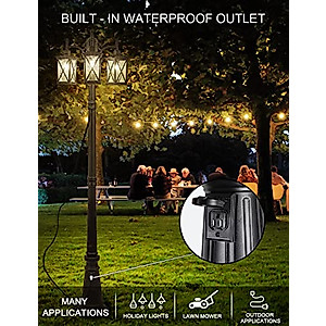 CMRCOZIRA Modern Outdoor Street Light 82.7" H, Dusk to Dawn 3-Head Post Lights, Outdoor Lamp Post with Outlet, Waterproof Outdoor Lamp Post Lights, Street Lantern 3 Light in Black for Exterior Yard