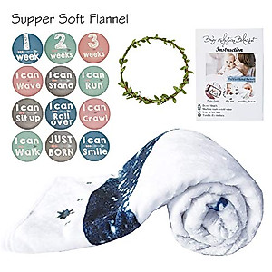 Yoothy Moon Baby Monthly Milestone Blanket Boy, Newborns Month Blanket Gift for Baby Shower, Soft Plush Photo Prop Blanket for Boy&Girl, Wreath &12 Stickers Included, Large 51''x40''