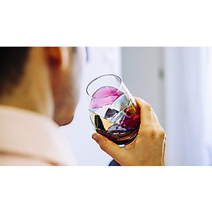 Stemless Wine Glasses Set 4 Sagrada Barcelona Hand Painted Mouth Blown Unique Gifts