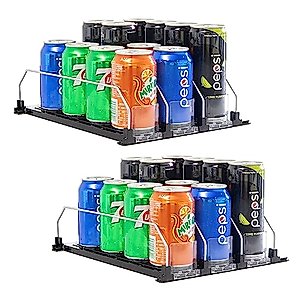 2PACK Drink Organizer for Fridge, 6 Rows Large Capacity Self-Pushing Soda Can Organizer for Refrigerator, Soda Can Dispenser Can Storage Organizer Pantry Vending Machine (12 Inches - 6 Rows, Clear)
