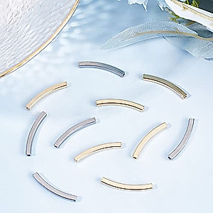 SUNNYCLUE 1 Box 20Pcs Stainless Steel Tube Beads Long Tube Spacer Beads Noodle Curved Rectangle Tube Bead Square Hole Metal Beaded Loose Bead for Jewelry Making Beading Kit Necklace Bracelet Supplies