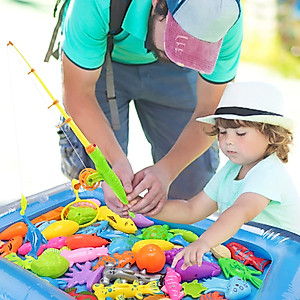 DC-BEAUTIFUL 51 Piece Fishing Toy Baby Bath Toy Magnetic Net Fishing Game Fishing Learning Education Play Set Outdoor Fun Best Gift for Children Fishing Game for Kids Party Favors