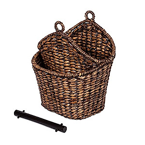 BirdRock Home Seagrass Magazine and Bathroom Basket - Hand Woven Toilet Paper Holder with Pocket - Grey Wash - Stylish Decorative Design - Wooden Basket Décor - Dispenser