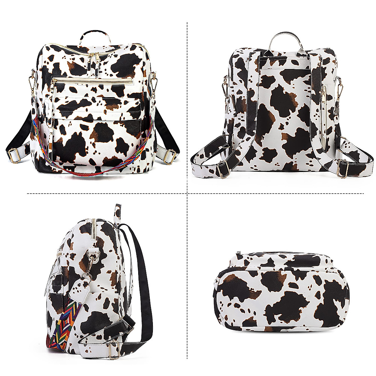 KOOIJNKO Women Backpack Purse Vintage Rucksack Convertible Shoulder Bag Travel Daypack, 2 Pack Cow OffWhite