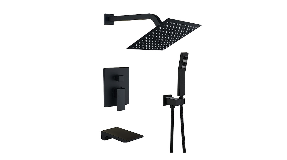 Matte Black Bathtub Shower System with Rain Head